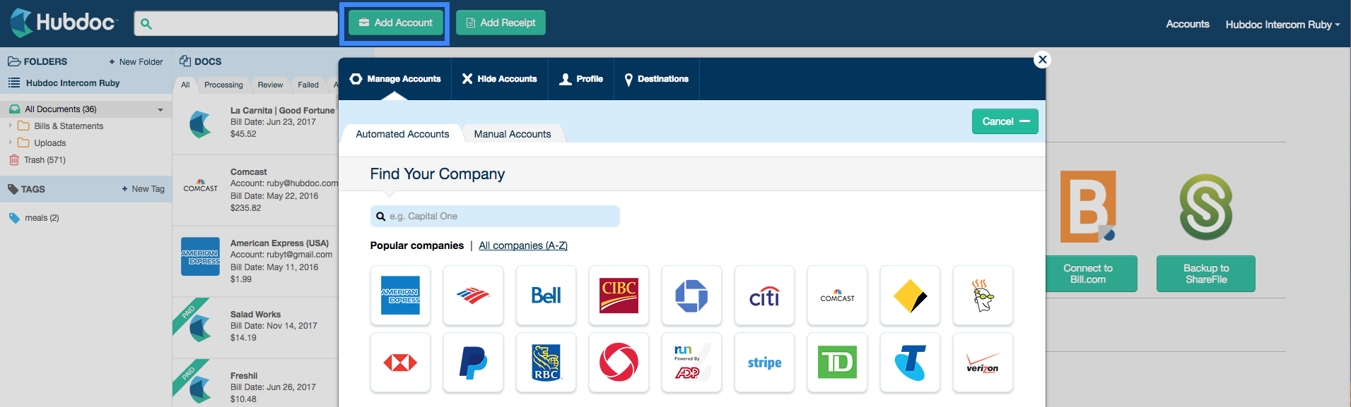 Set up Hubdoc bank statement fetching