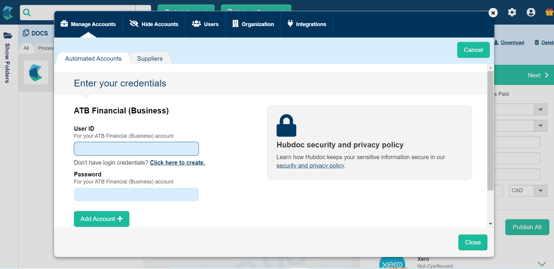 Set up Hubdoc bank statement fetching